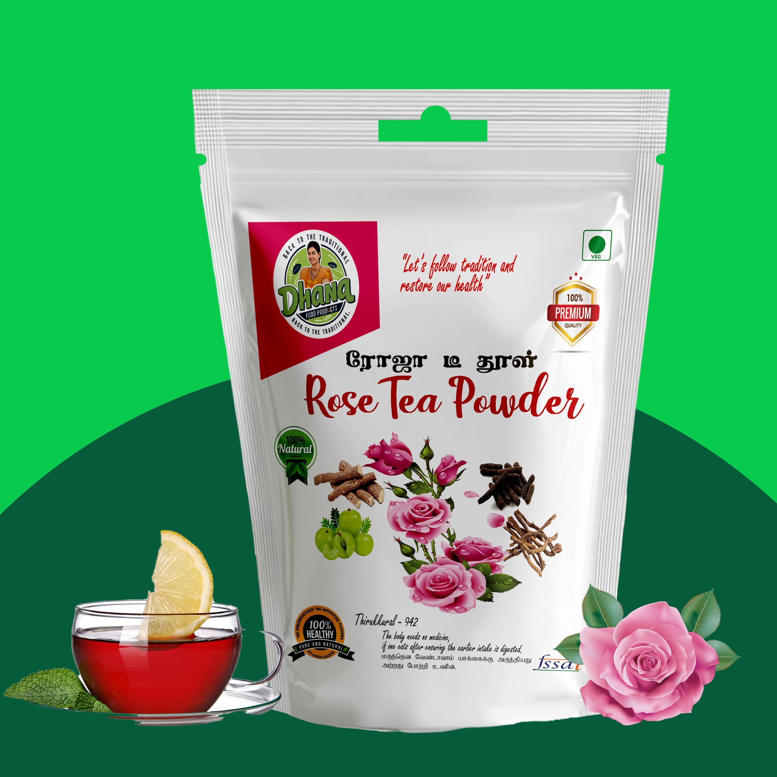 Panneer Rose tea powder / ரோஜா பூ டீ தூள் – Dhanas Foods